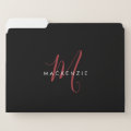 Elegant Modern Black Red Script Monogram File Folder | Zazzle