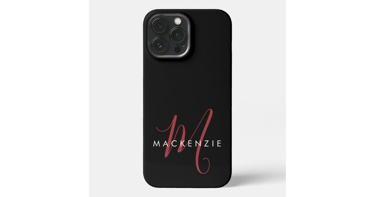 Elegant Modern Black Red Script Monogram iPhone Case | Zazzle