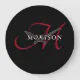 Elegant Modern Black Red Script Monogram Large Clock | Zazzle