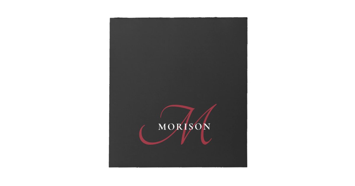 Elegant Modern Black Red Script Monogram Notepad | Zazzle