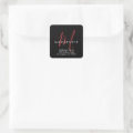 Elegant Modern Black Red Script Monogram Square Sticker | Zazzle