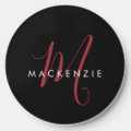Elegant Modern Black Red Script Monogram Wireless Charger | Zazzle