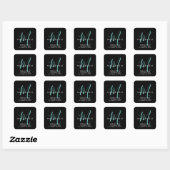 Elegant Modern Black Teal Script Monogram Square Sticker | Zazzle