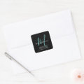 Elegant Modern Black Teal Script Monogram Square Sticker | Zazzle