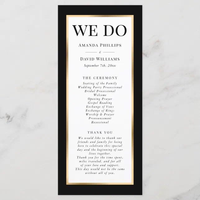 Elegant Modern Black White and Gold Wedding Program | Zazzle