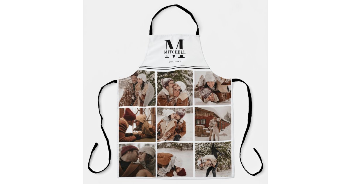 Elegant Modern Black White Family Photo Collage Apron | Zazzle