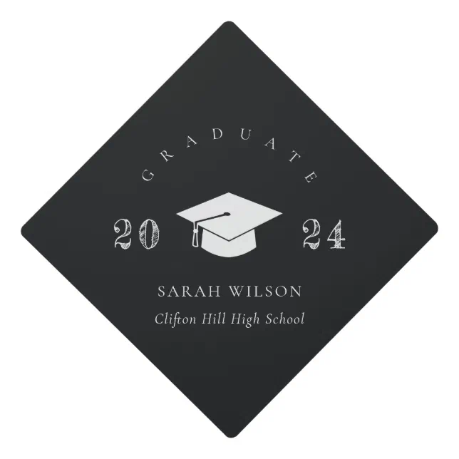 Elegant Modern Black & White Minimal Simple Graduation Cap Topper | Zazzle