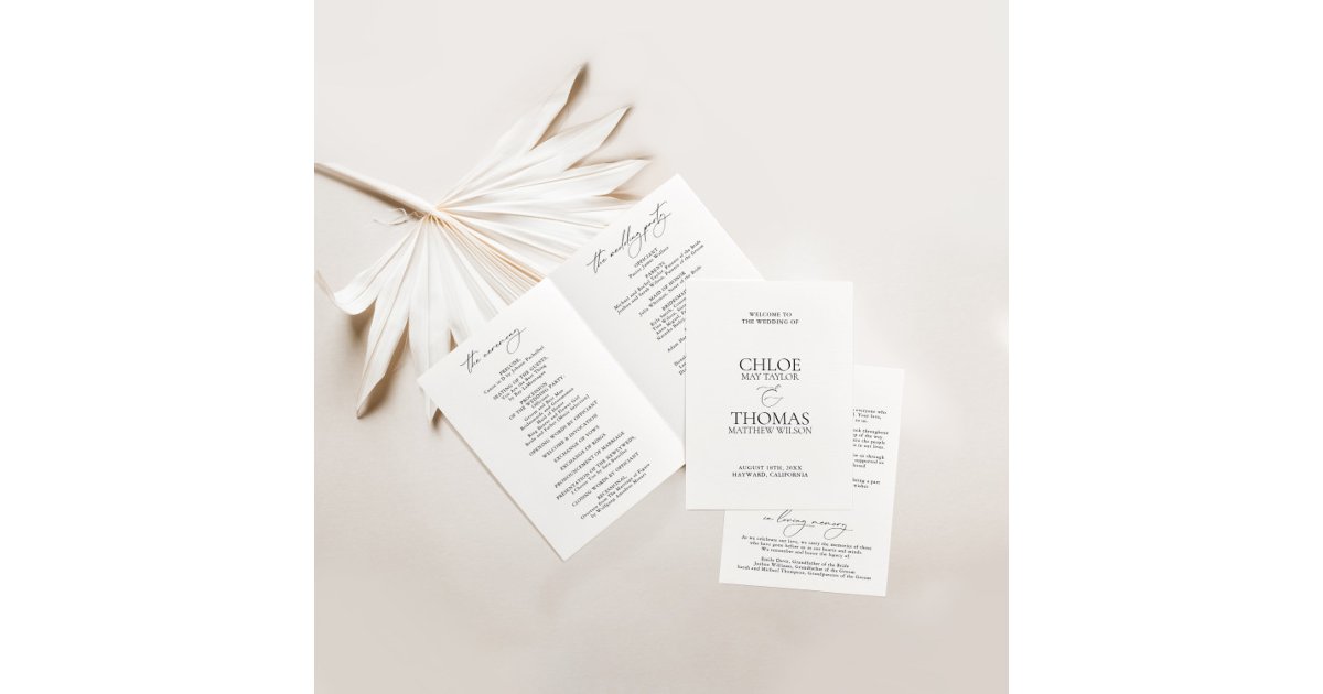Elegant Modern Black & White Wedding Folder Program | Zazzle