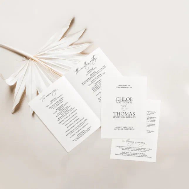 Elegant Modern Black & White Wedding Folder Program | Zazzle