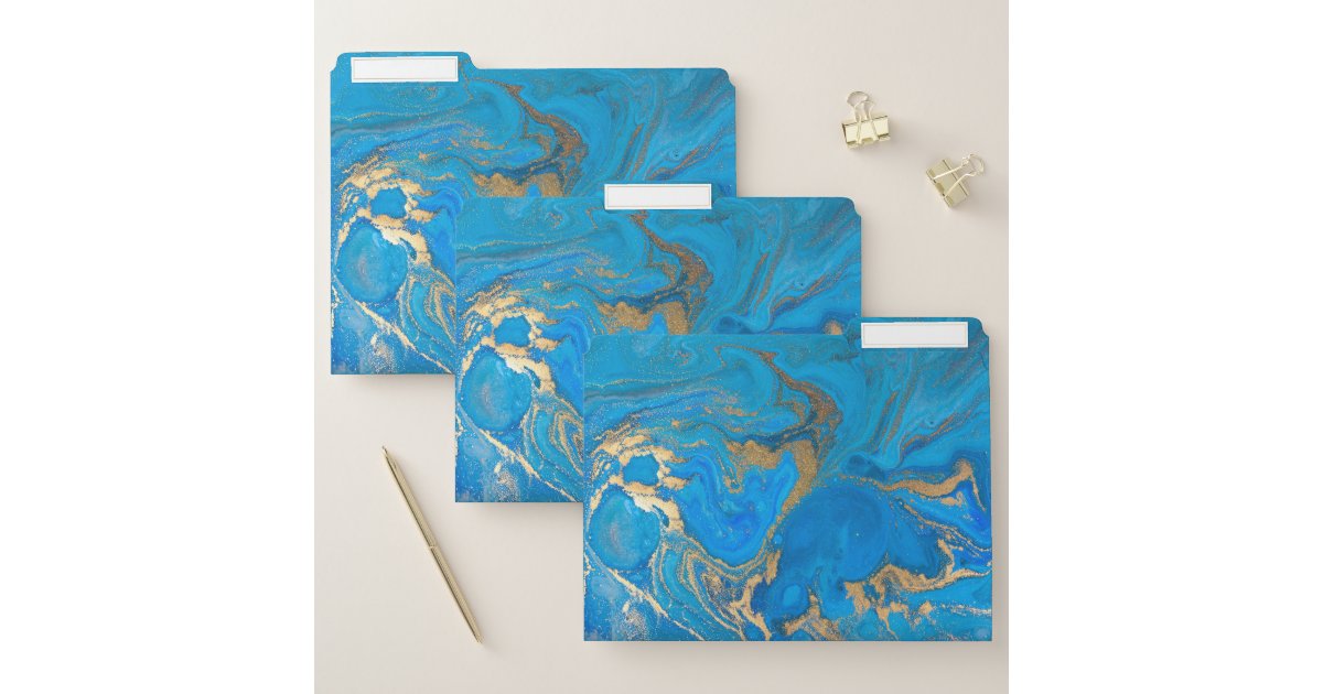 Elegant Modern Blue Gold Marble Stone Texture File Folder | Zazzle