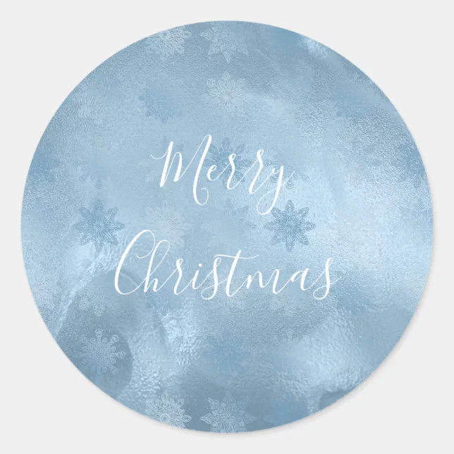 Elegant modern blue marble snowflake pattern classic round sticker | Zazzle