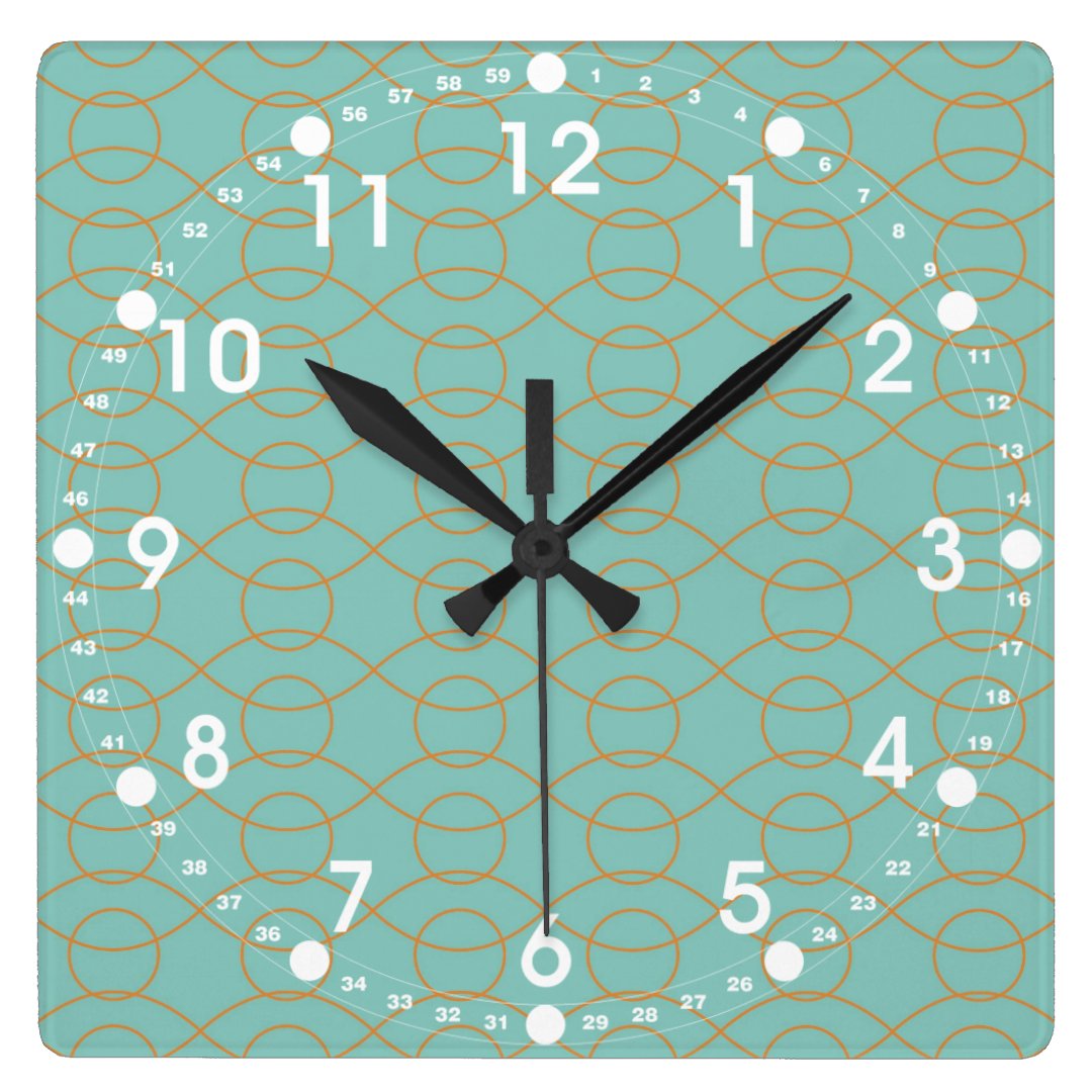 Elegant Modern Blue Orange Circles Wavy Stripes Square Wall Clock | Zazzle