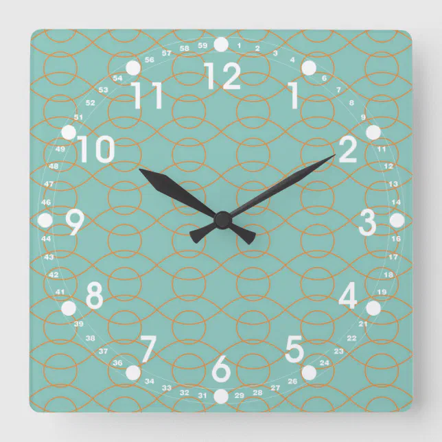 Elegant Modern Blue Orange Circles Wavy Stripes Square Wall Clock | Zazzle