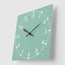 Elegant Modern Blue Orange Circles Wavy Stripes Square Wall Clock | Zazzle