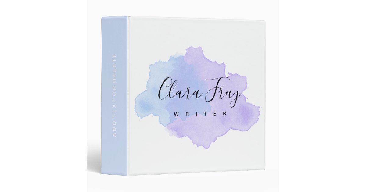 Elegant modern blue & purple watercolor writer 3 ring binder | Zazzle
