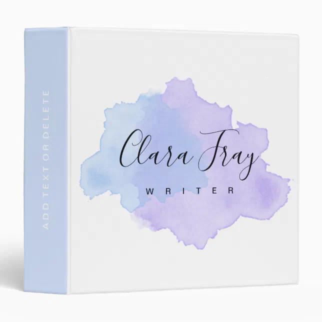 Elegant modern blue & purple watercolor writer 3 ring binder | Zazzle