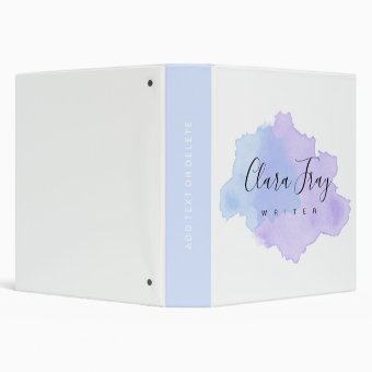 Elegant modern blue & purple watercolor writer 3 ring binder | Zazzle