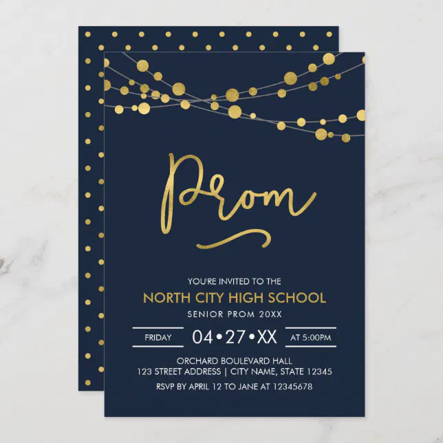 Elegant Modern Blue Strings of Lights School Prom Invitation | Zazzle