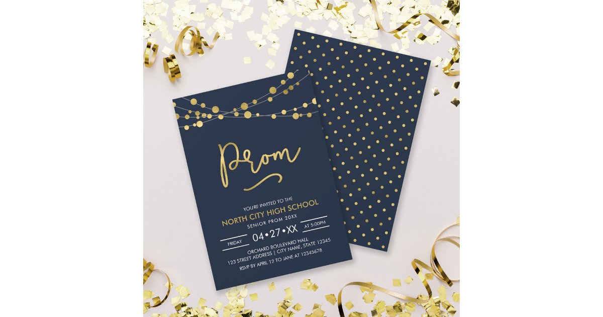 Elegant Modern Blue Strings of Lights School Prom Invitation | Zazzle