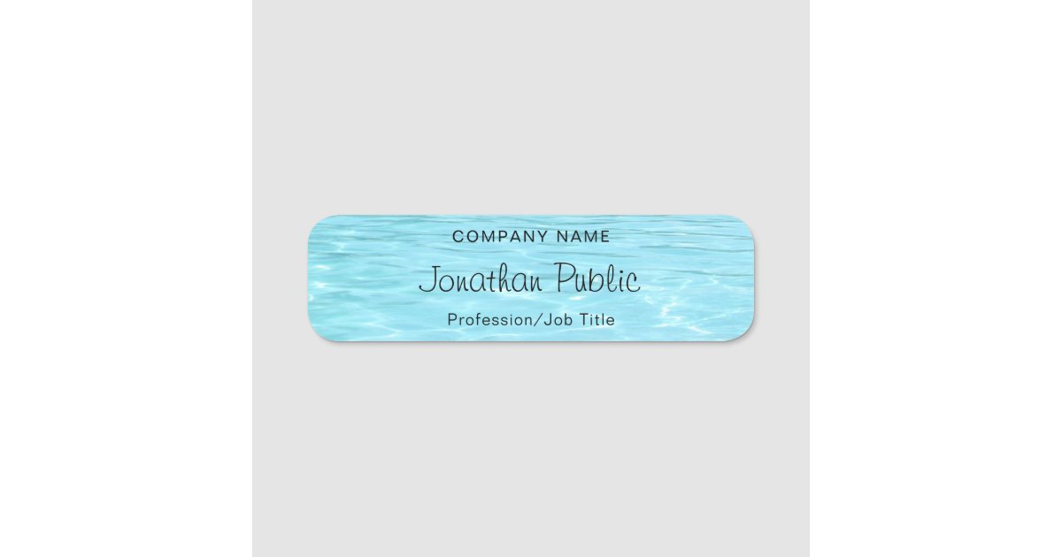 Elegant Modern Blue Water Handwriting Script Aqua Name Tag | Zazzle