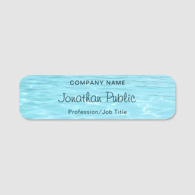 Elegant Modern Blue Water Handwriting Script Aqua Name Tag | Zazzle