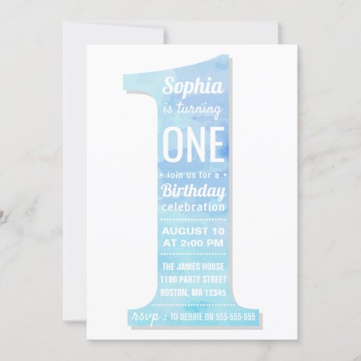 Elegant Modern Blue Watercolor Boy First Birthday Invitation | Zazzle