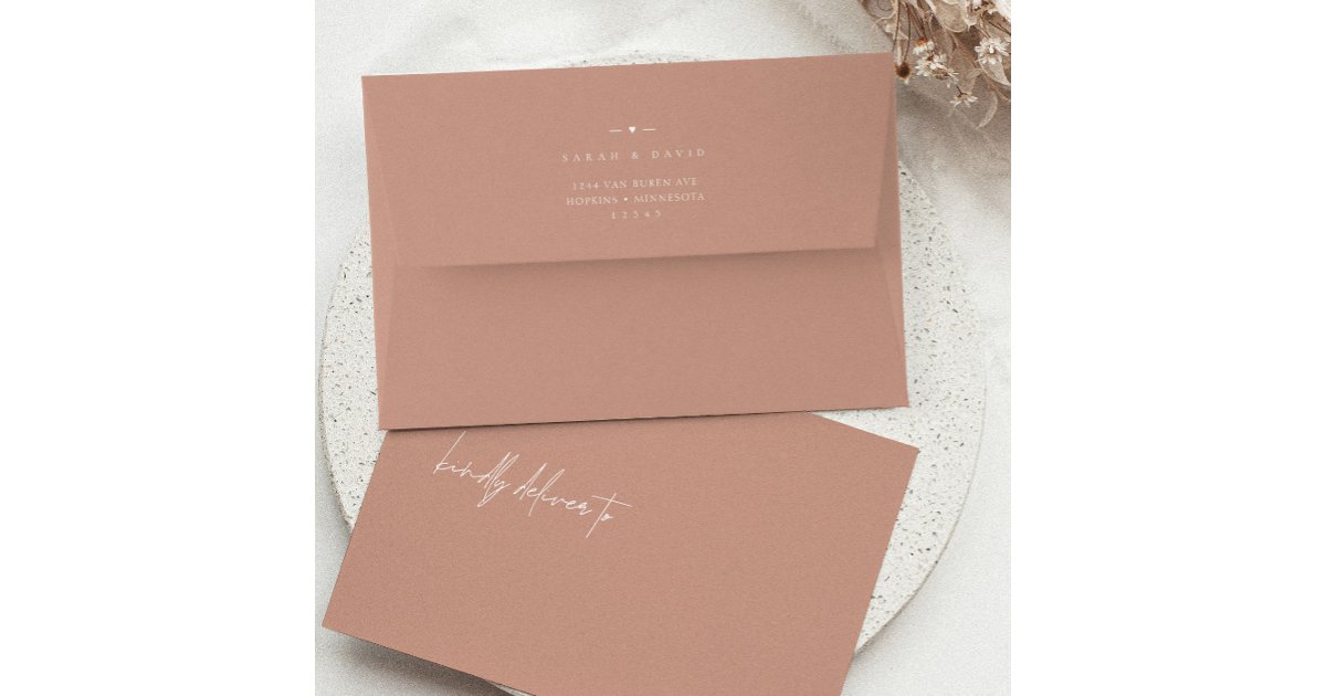 Elegant Modern Blush Pink A7 Wedding Invitation Envelope | Zazzle