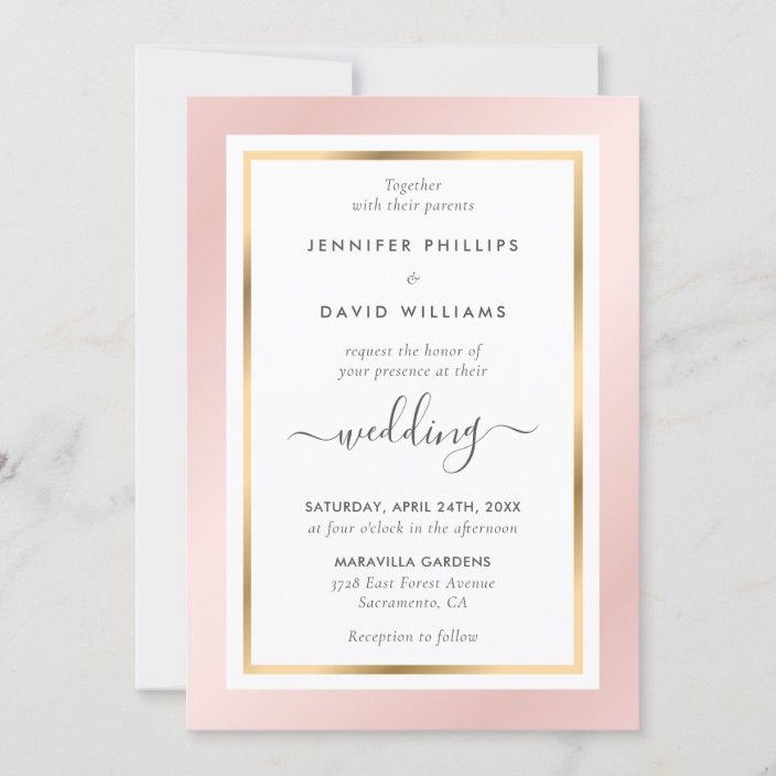 Elegant Modern Blush Pink and Gold Wedding Invitation | Zazzle.com