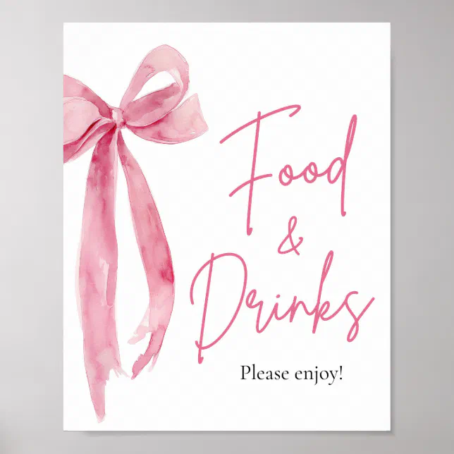 Elegant Modern Blush Pink Bow Food and Drinks Sign | Zazzle