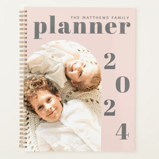 Elegant Modern Blush Pink Custom Family Photo 2023 Planner | Zazzle