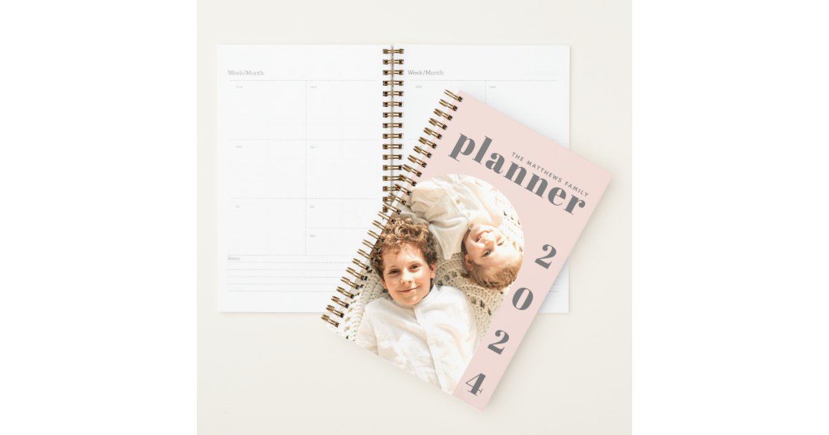 Elegant Modern Blush Pink Custom Photo Calendar Planner | Zazzle