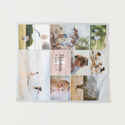 Elegant & Modern Blush Pink Family Photo Collage Tapestry | Zazzle