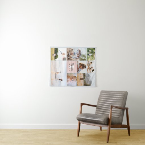 Elegant & Modern Blush Pink Family Photo Collage Tapestry | Zazzle