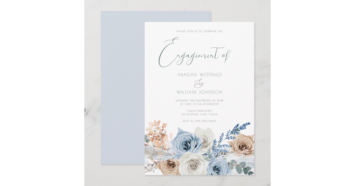 Elegant Modern Boho Blue Engagement Party Invitation | Zazzle