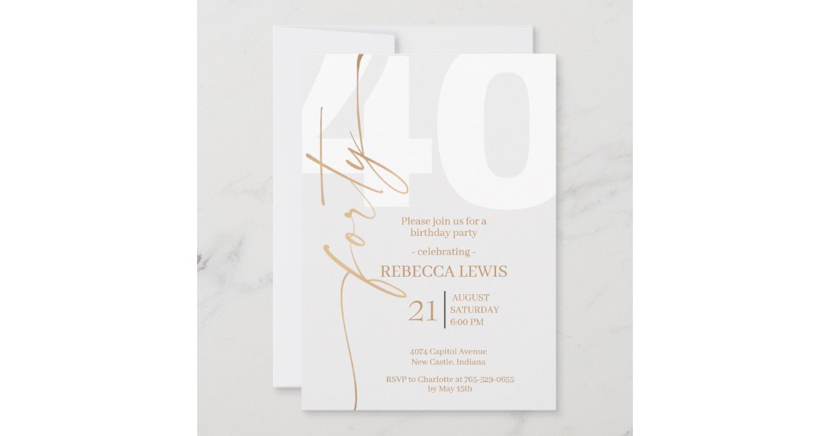Elegant Modern Calligraphy 40th Adult Birthday Invitation | Zazzle