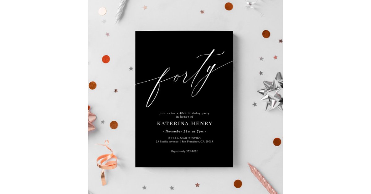 Elegant Modern Calligraphy 40th Birthday Invitation | Zazzle