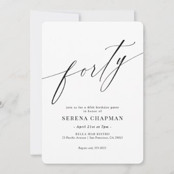Elegant Modern Calligraphy 40th Birthday Invitation | Zazzle