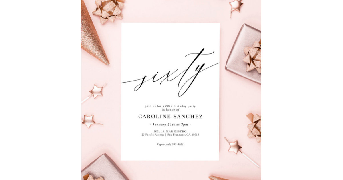 Elegant Modern Calligraphy 60th Birthday Invitation | Zazzle