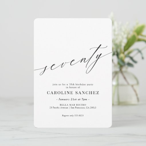 Elegant Modern Calligraphy 70th Birthday Invitation | Zazzle