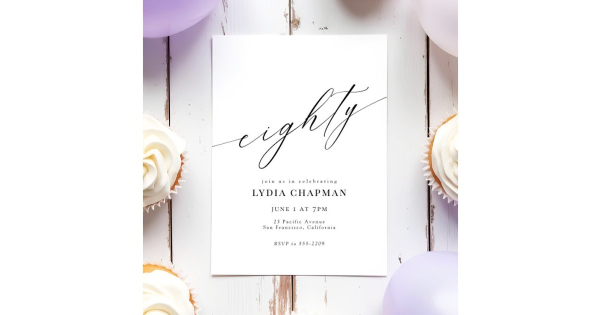 Elegant Modern Calligraphy 80th Birthday Party Invitation | Zazzle