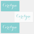 Elegant Modern Calligraphy Aqua Blue Custom Names Kids' Labels | Zazzle