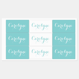 Elegant Modern Calligraphy Aqua Blue Custom Names Kids' Labels | Zazzle
