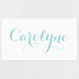 Elegant Modern Calligraphy Aqua Blue Custom Names Kids' Labels | Zazzle