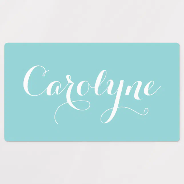 Elegant Modern Calligraphy Aqua Blue Custom Names Kids' Labels | Zazzle