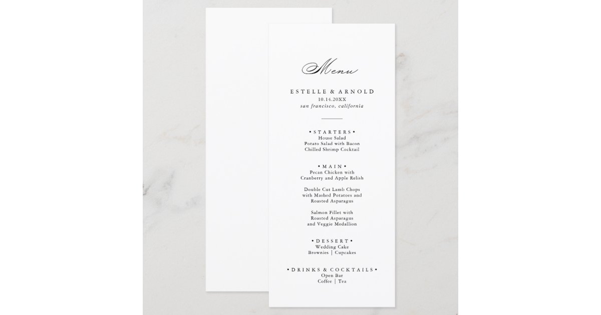Elegant Modern Calligraphy Dinner Menu | Zazzle