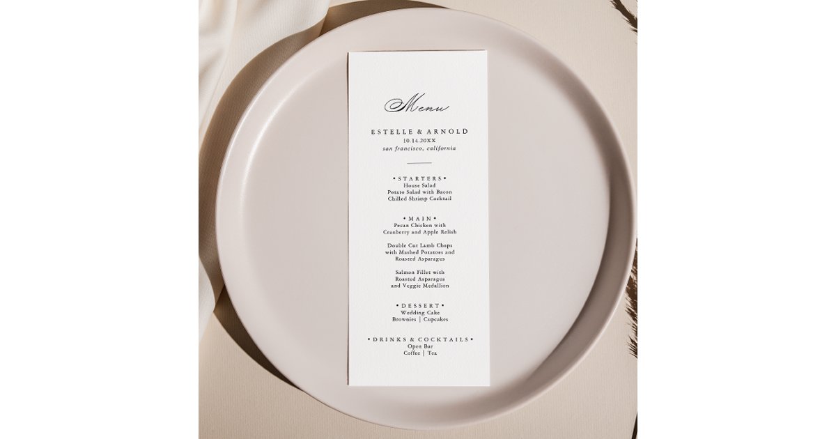 Elegant Modern Calligraphy Dinner Menu | Zazzle