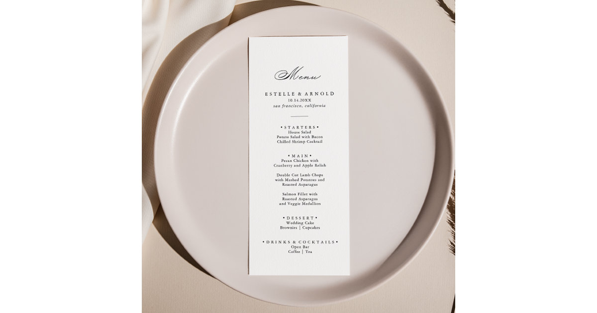 Elegant Modern Calligraphy Dinner Menu | Zazzle