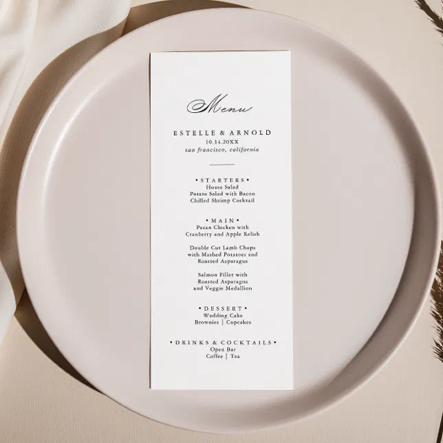 Elegant Modern Calligraphy Dinner Menu | Zazzle