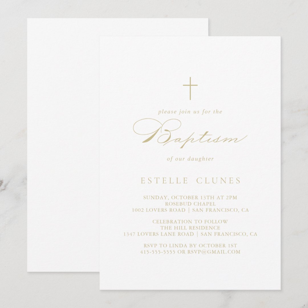 Elegant Modern Calligraphy Gold Baptism Invitation | Zazzle