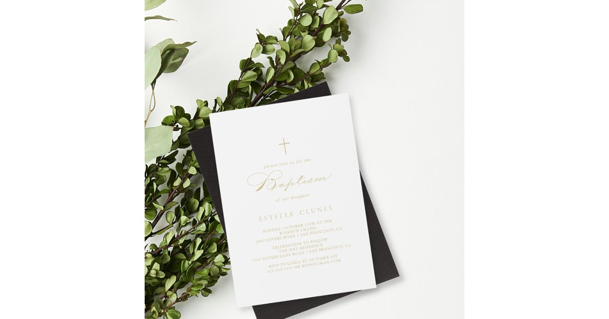 Elegant Modern Calligraphy Gold Baptism Invitation | Zazzle